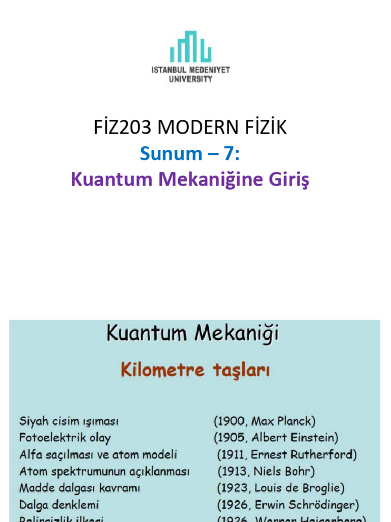 FİZ203 MODERN FİZİK-7.sunum | PDF