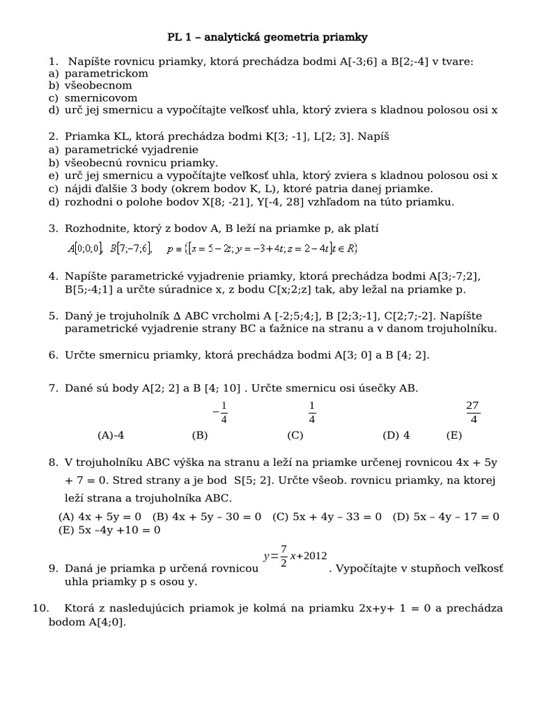 PL 1 Priamka | PDF