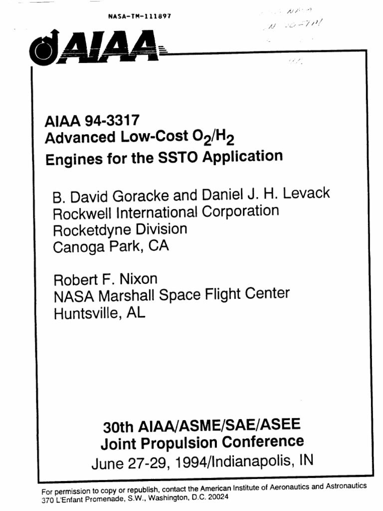 Advanced O2/H2 Engines for SSTO | PDF | Engines | Rocket Propellant