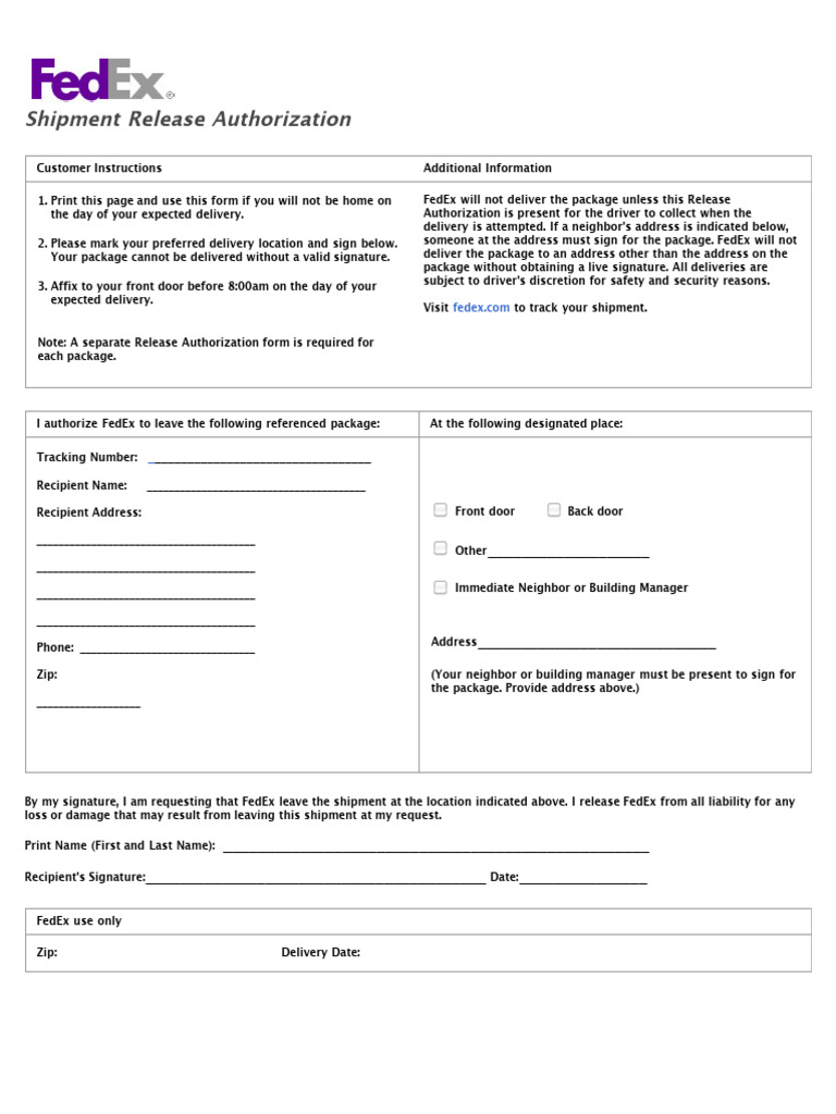 FedEx Delivery Authorization Form | PDF | I Phone | Apple Inc.