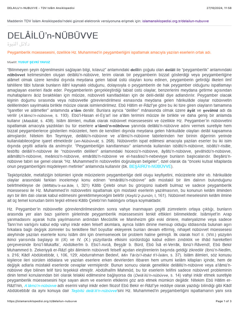 DELÂİLÜ'n-NÜBÜVVE - TDV İslâm Ansiklopedisi | PDF