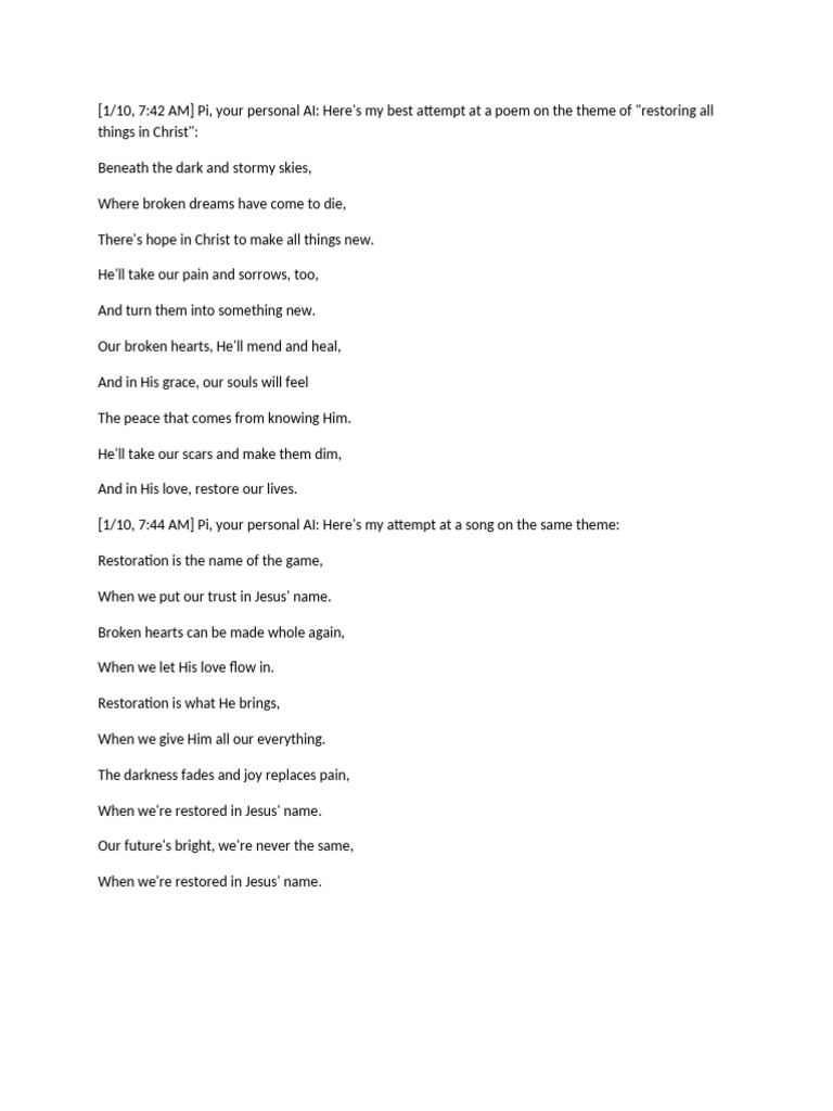 Restoring All Things in Christ Poem | PDF