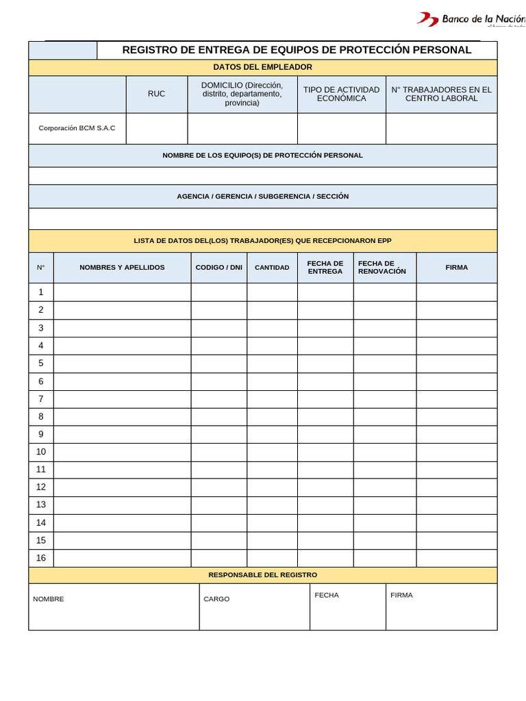 Registro de Entrega de EPP | PDF