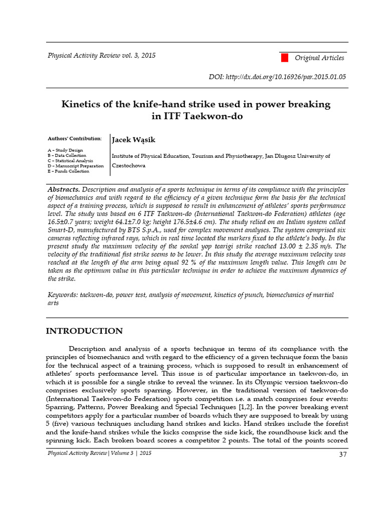Kinetics of The Knife Hand Strike U | PDF | Taekwondo | Velocity