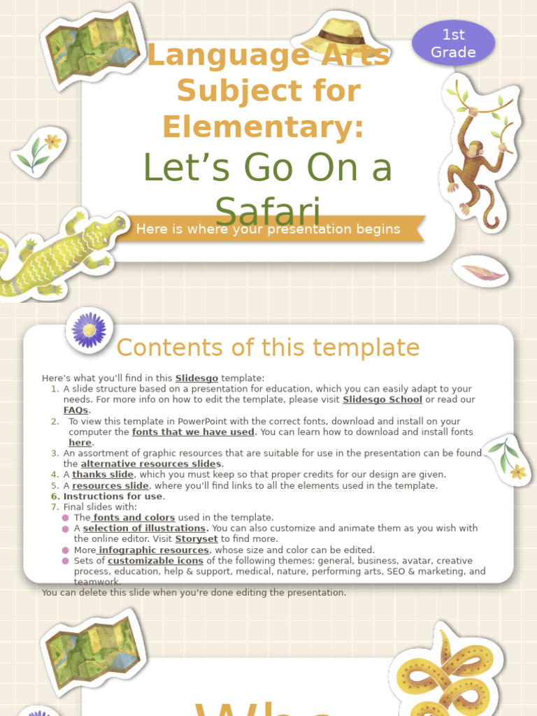 Language Arts Subject For Elementary - 1st Grade - Let's Go On A Safari ...