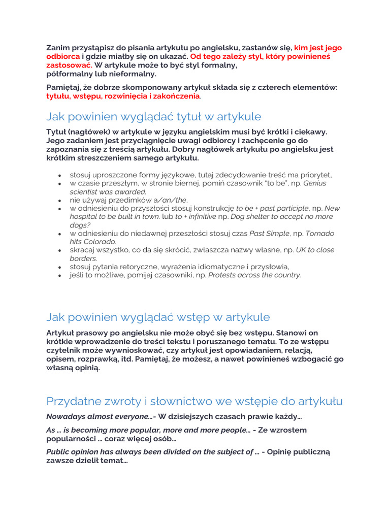 Artykuł Zasady I Zwroty Angielski Matura | PDF