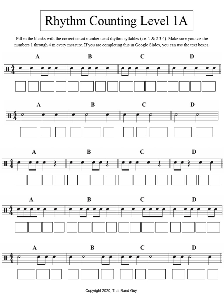 Rhythm Counting Worksheets Levels 1-3 | PDF