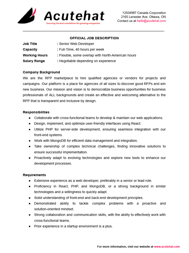 JD__Senior_Web_Developer_Prosal_IO | PDF