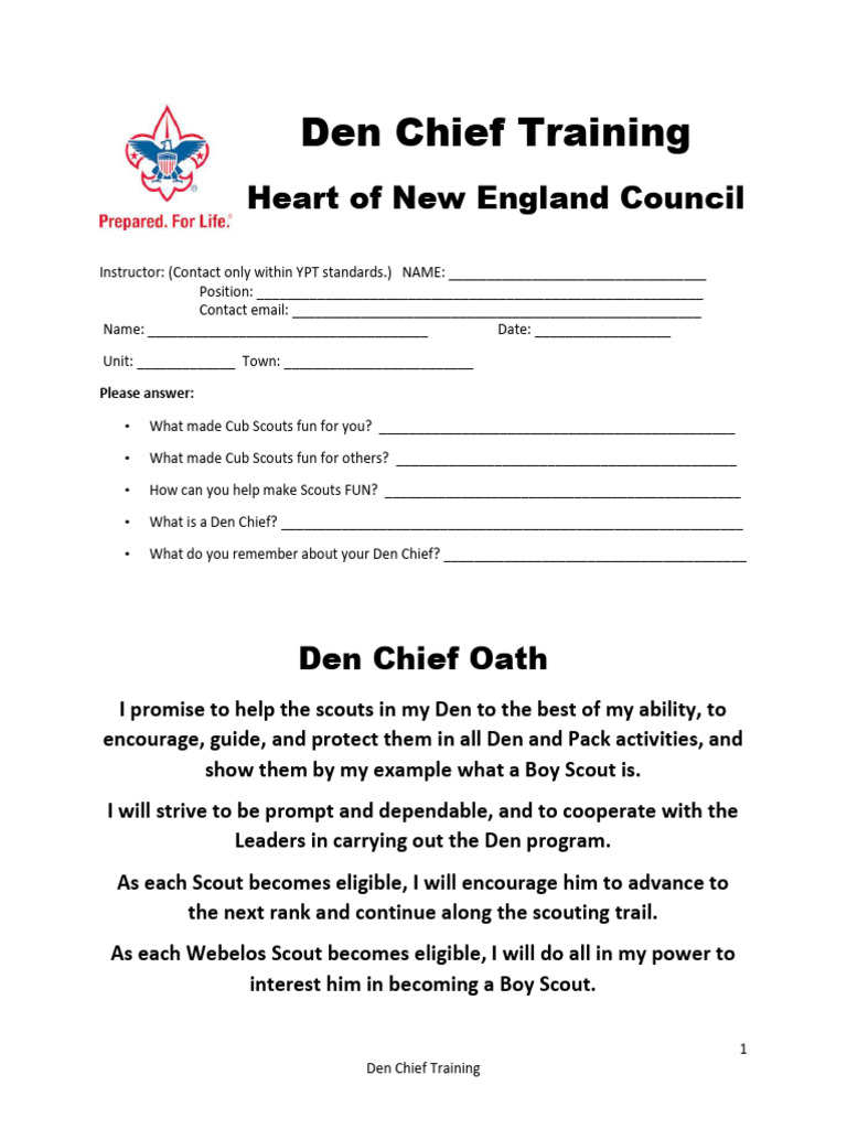 Den Chief Training 2018 Handout | PDF | Youth Organizations | Youth ...