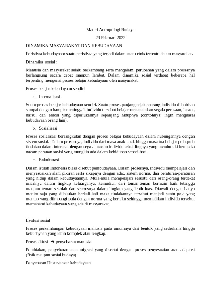 Materi MK Antropologi Budaya SMT 3. 23 02 2023 | PDF