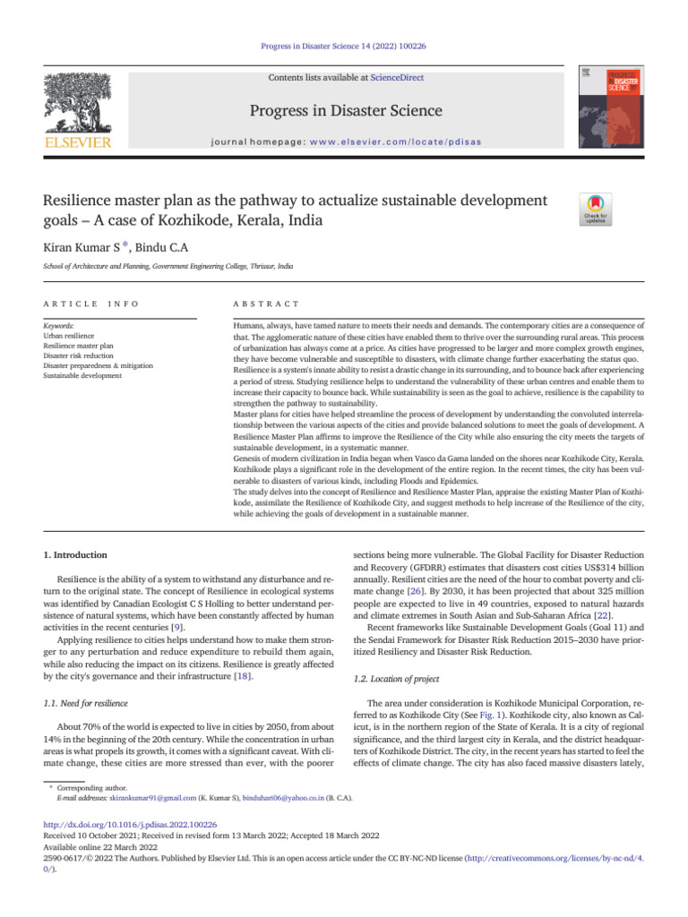 Resilience Master Plan for Kozhikode City | PDF | Disaster Risk ...