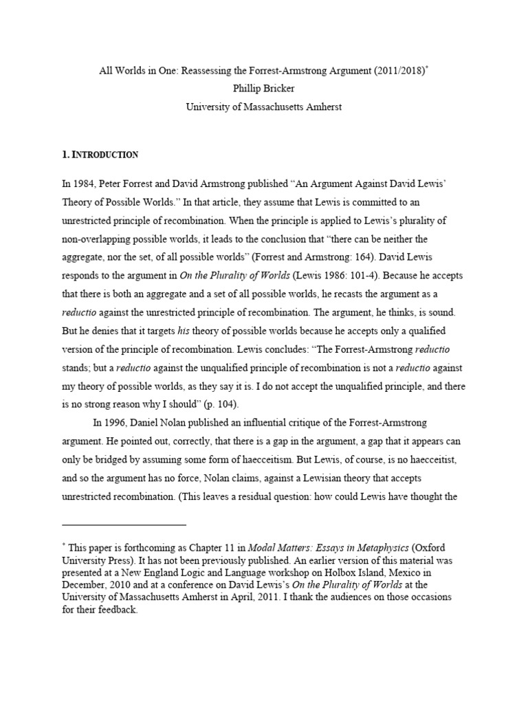 Armstrong Forrest debate argument - review | PDF | Reality | Logic