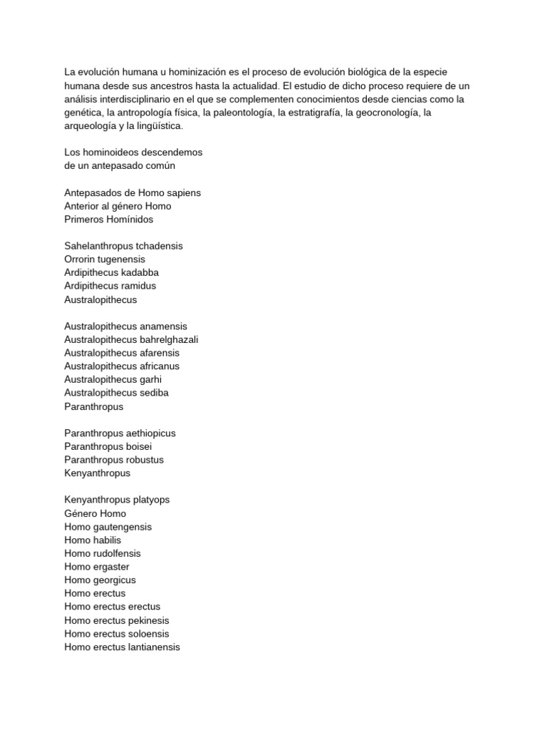 Evolución Humana: De Australopithecus a Homo Sapiens | PDF