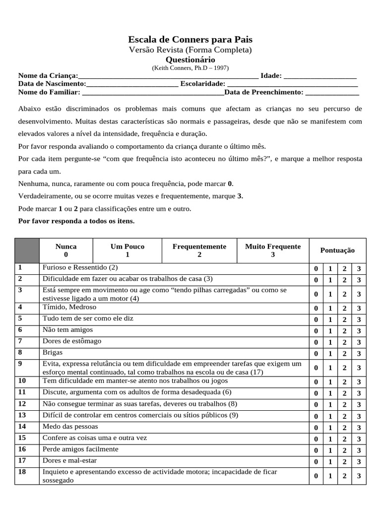 Conners - Questionário Pais | PDF