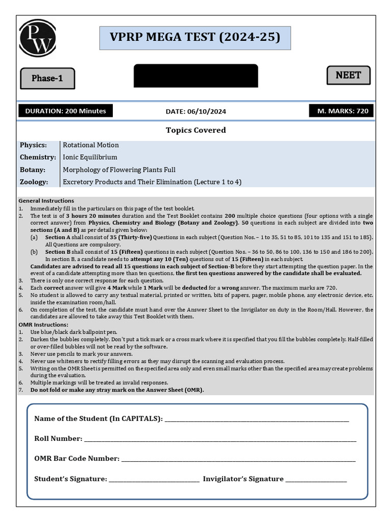 VPRP Mega Test-07_ROI_11th_6-Oct-2024_Ph-1_Hs_340_Questions (1) | PDF ...
