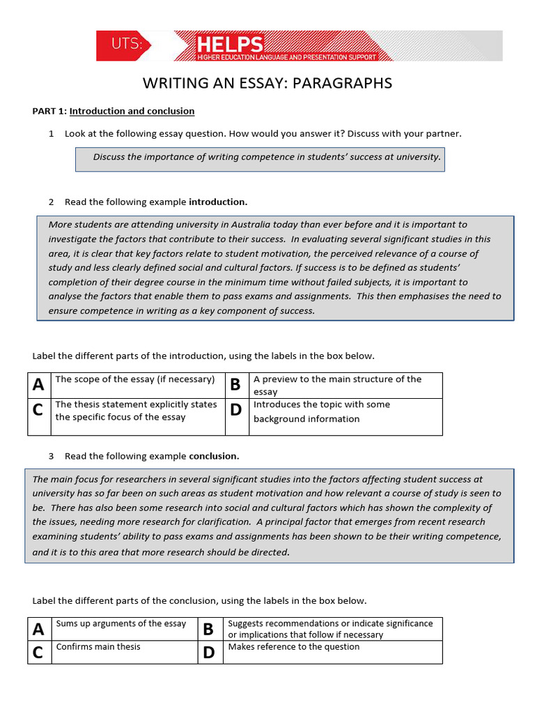 Writing An Essay 2 Handout - Activities | PDF | Essays | University