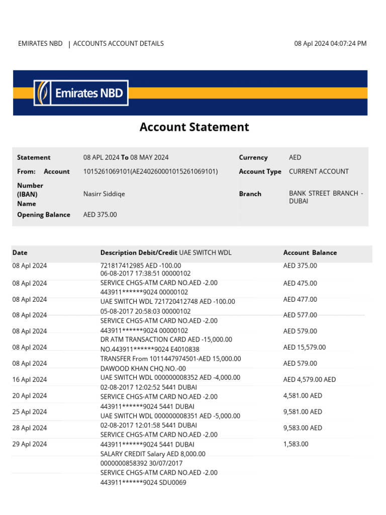 Nasir Bank Statement 8 December | PDF | Transaction Account | Money
