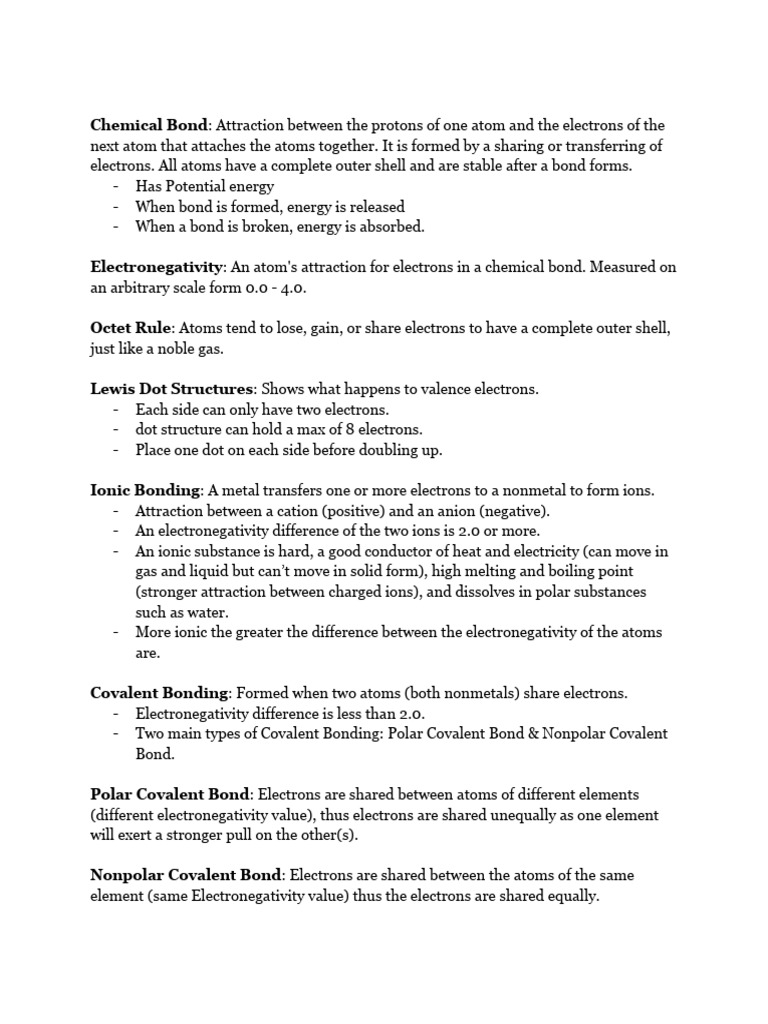 Chemical Bonding Study Guide | PDF | Chemical Polarity | Chemical Bond