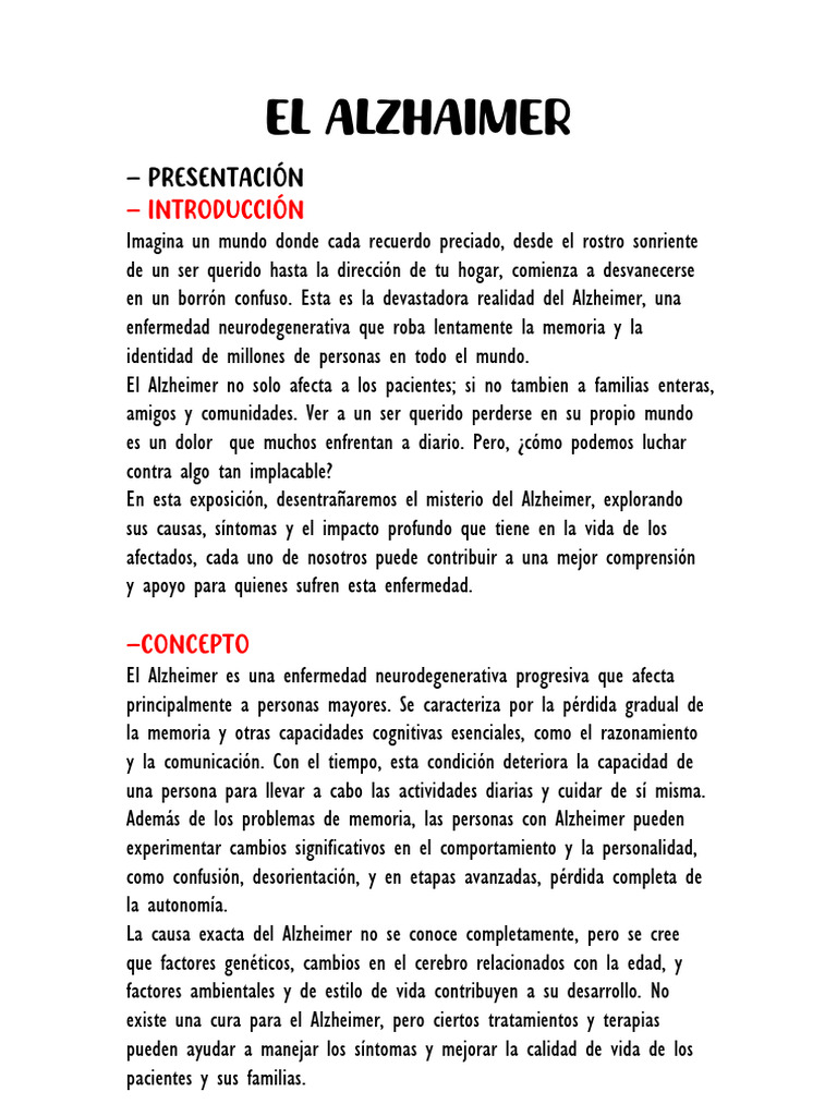 El Alzhaimer | PDF | Enfermedad de Alzheimer | Demencia