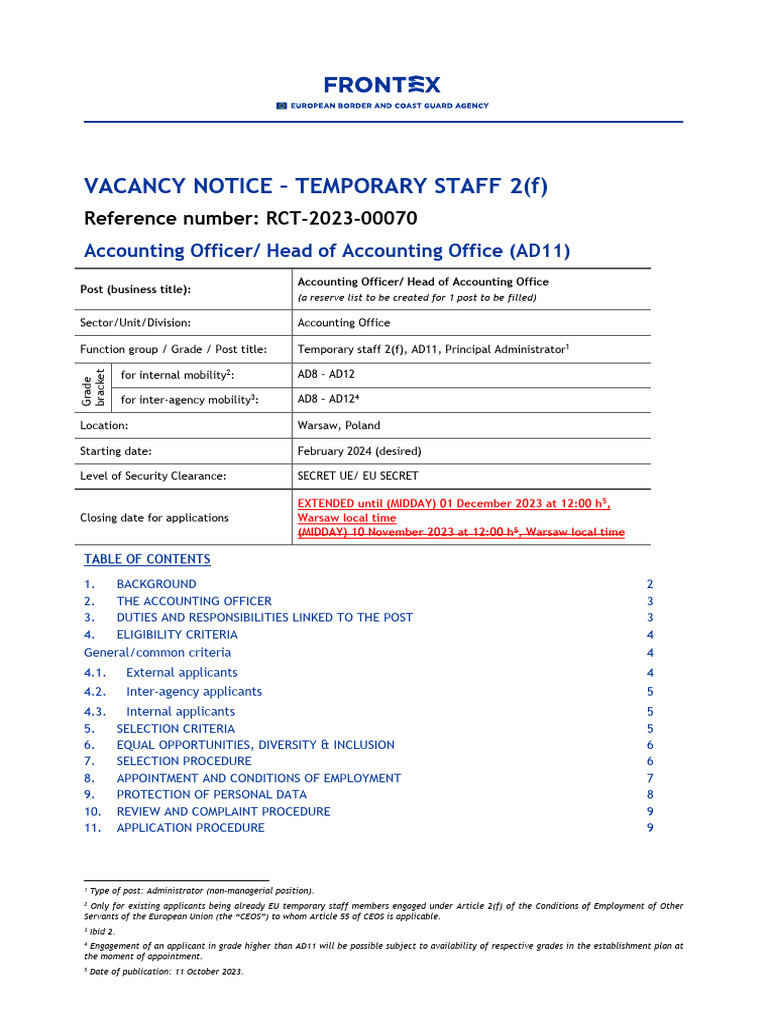 Vacancy Notice Accounting OfficerHead of Accounting Office EXTENDED ...