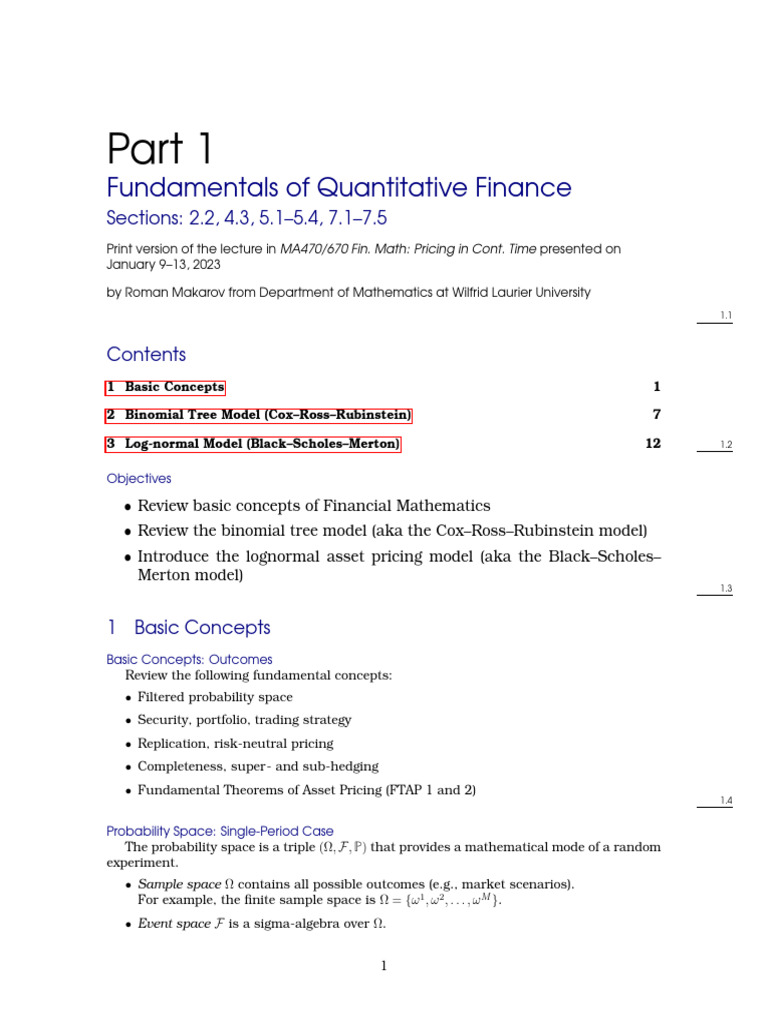 Part_1___Fundamentals_of_Quantitative_Finance.pdf | PDF | Black–Scholes Model | Mathematics