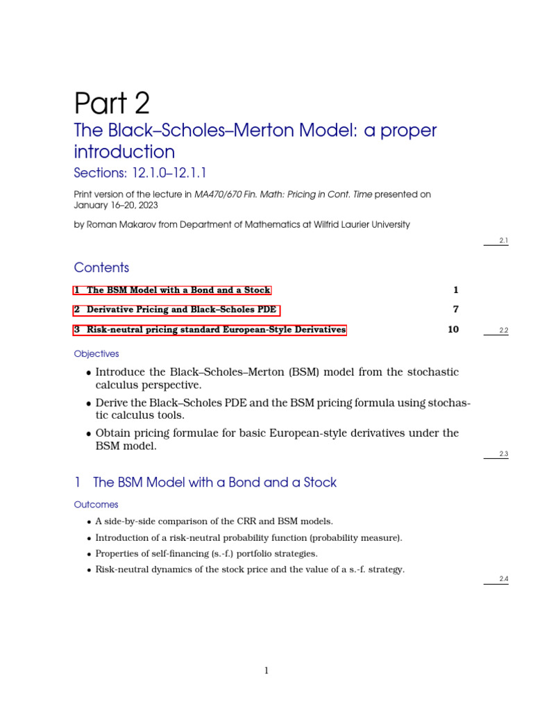 Part 2 Black Scholes Merton Model PDF | PDF | Stochastic Differential ...