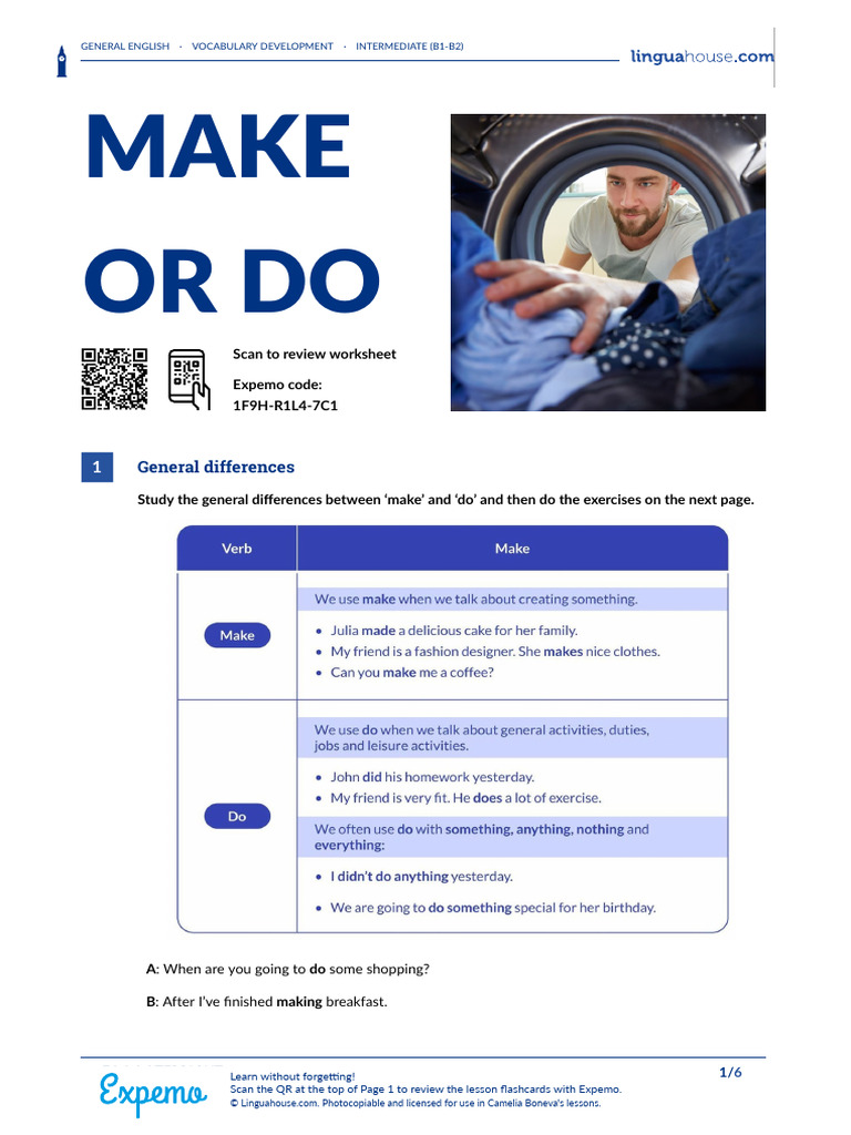 Make or Do British English Teacher B1 B2 | PDF