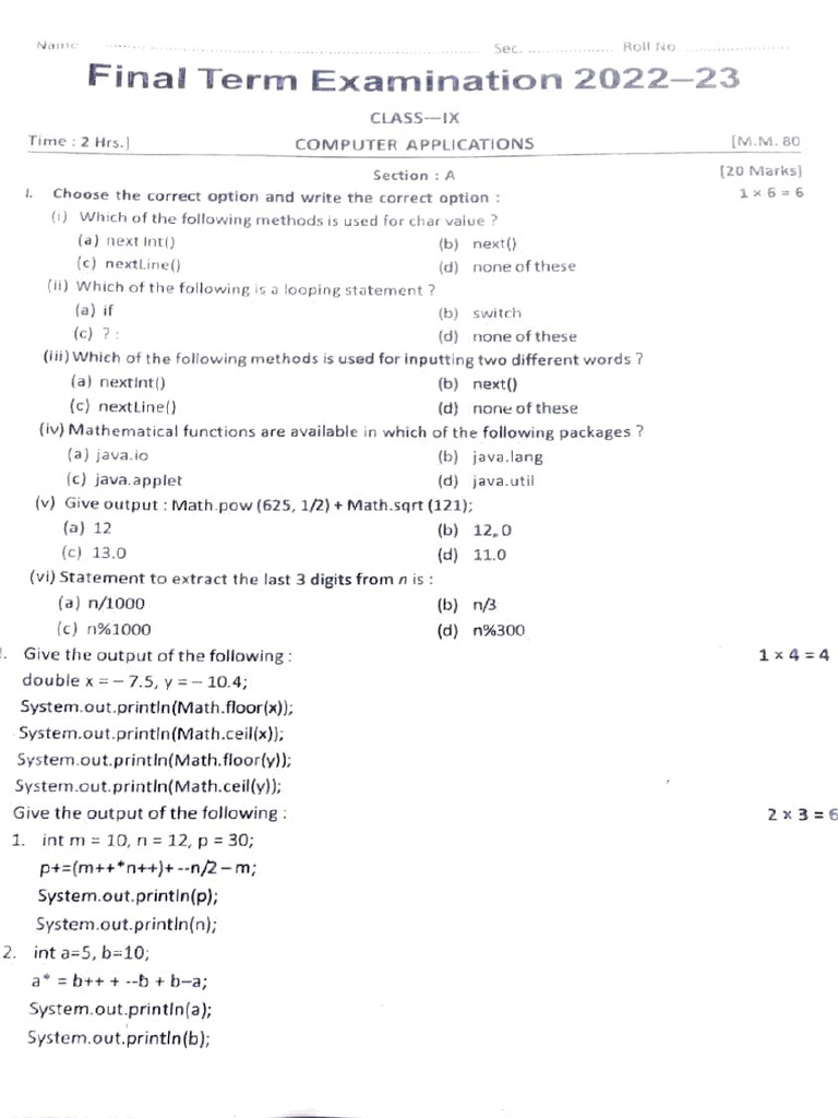 Class IX Computer Applications Exam | PDF | Mathematics | Computer Science