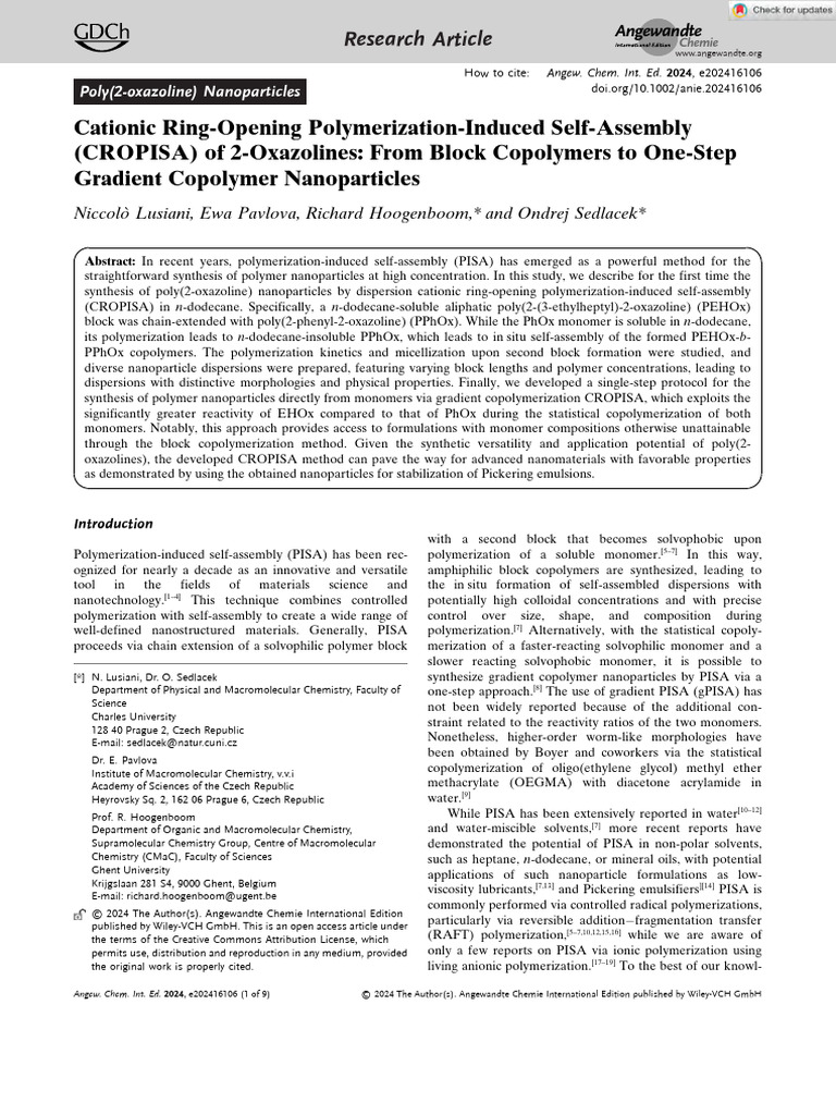 Angew Chem Int Ed - 2024 - E202416106 | PDF | Copolymer | Polymers