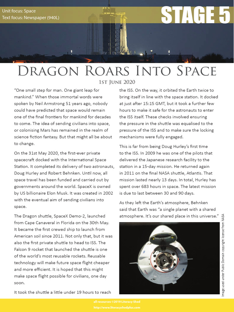 Dragon Roars Into Space Stage 5 Comp Comprehension Pack | PDF ...