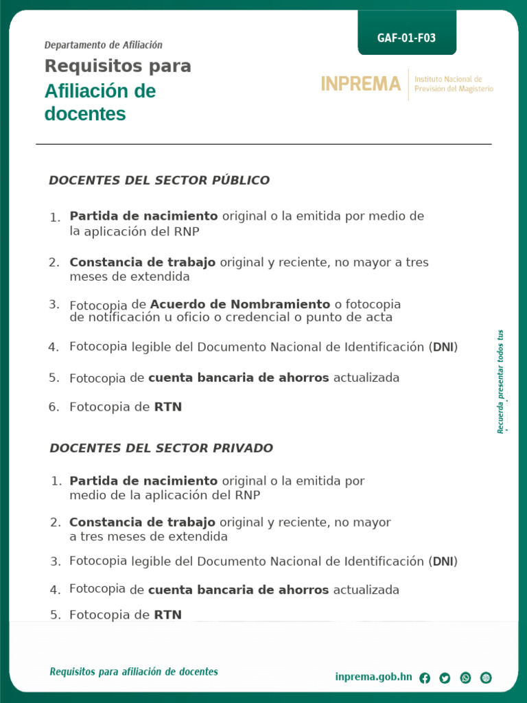 Requisitos Afiliacion Docente | PDF | Documento de identidad | Privacidad