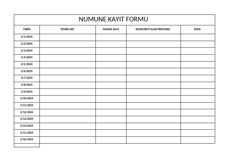 Mutfak Numune Kayit Formu | PDF