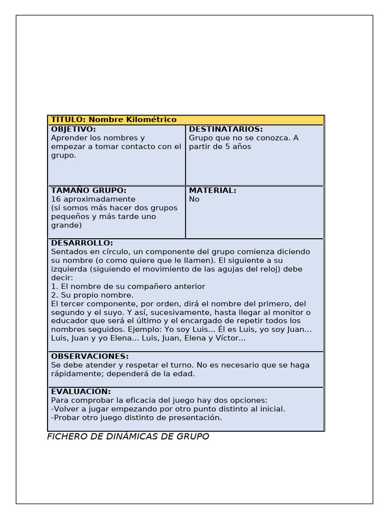Fichero de Juegos DinamizaciÃ N Grupal Luis SÃ¡nchez | PDF