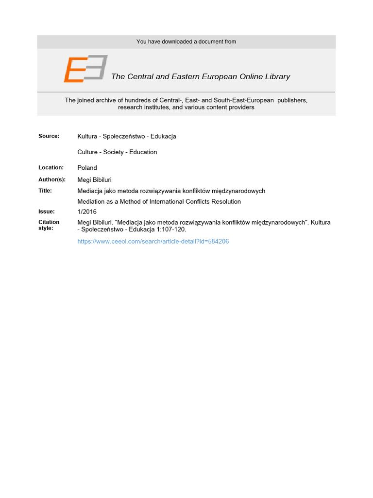 Mediation As A Method of International Conflicts Resolution Content ...