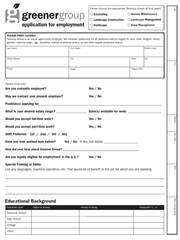 Greener Group Application | PDF | Employment | Background Check