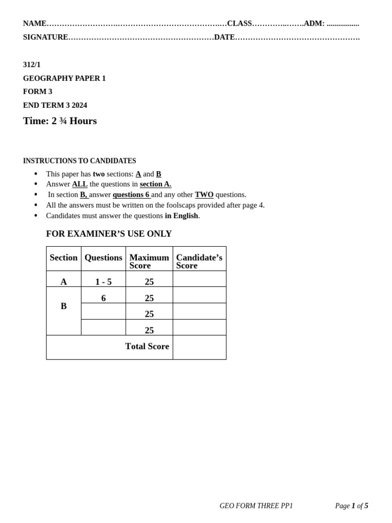 GEOGRAPHY F3 PP1 QS | PDF | Aquifer | Groundwater