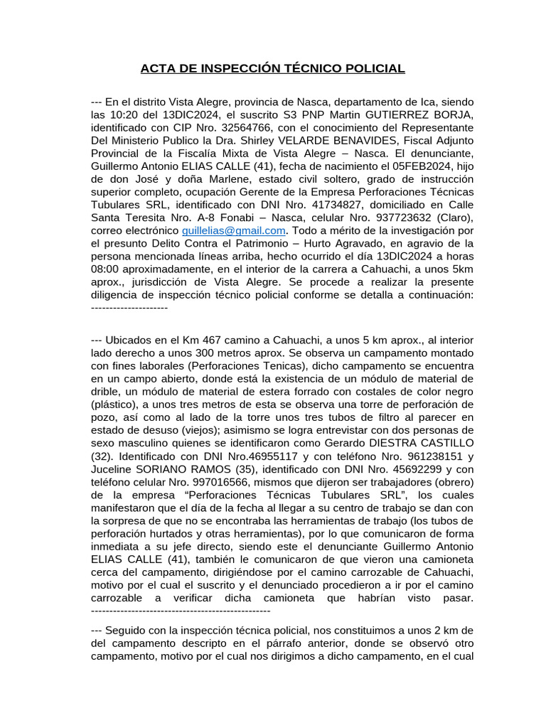 ACTA DE INSPECCIÓN TÉCNICO POLICIAL | PDF