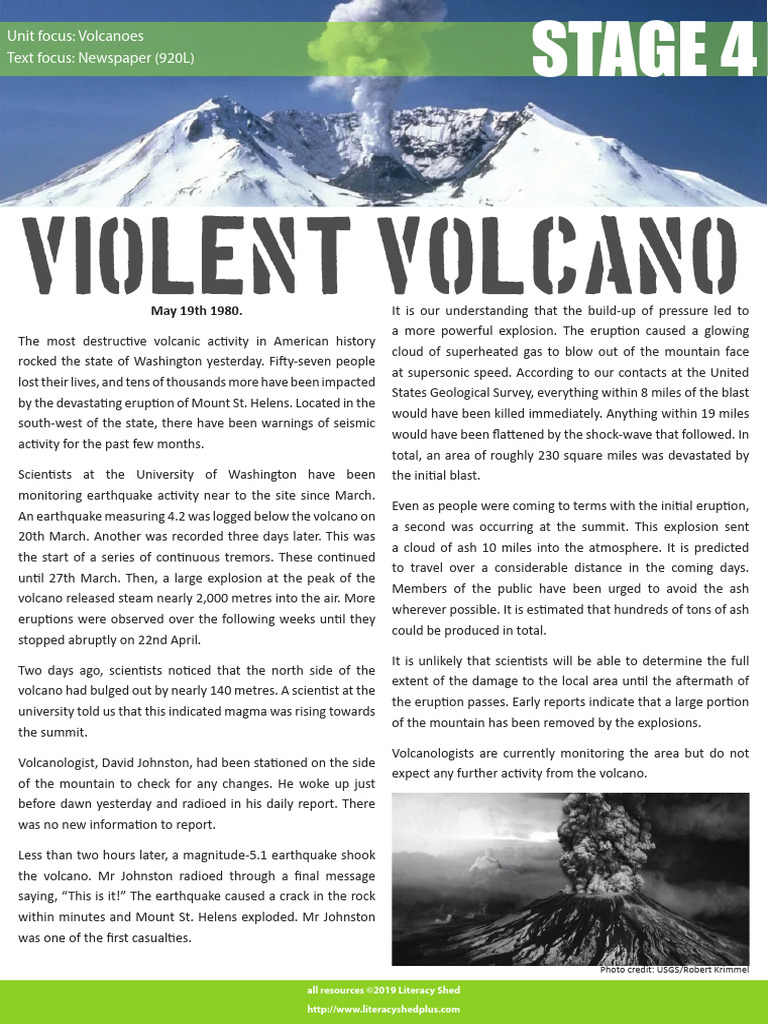 mount-st-helens-stage-4-comp-comprehension-pack | PDF | Volcano | Geology