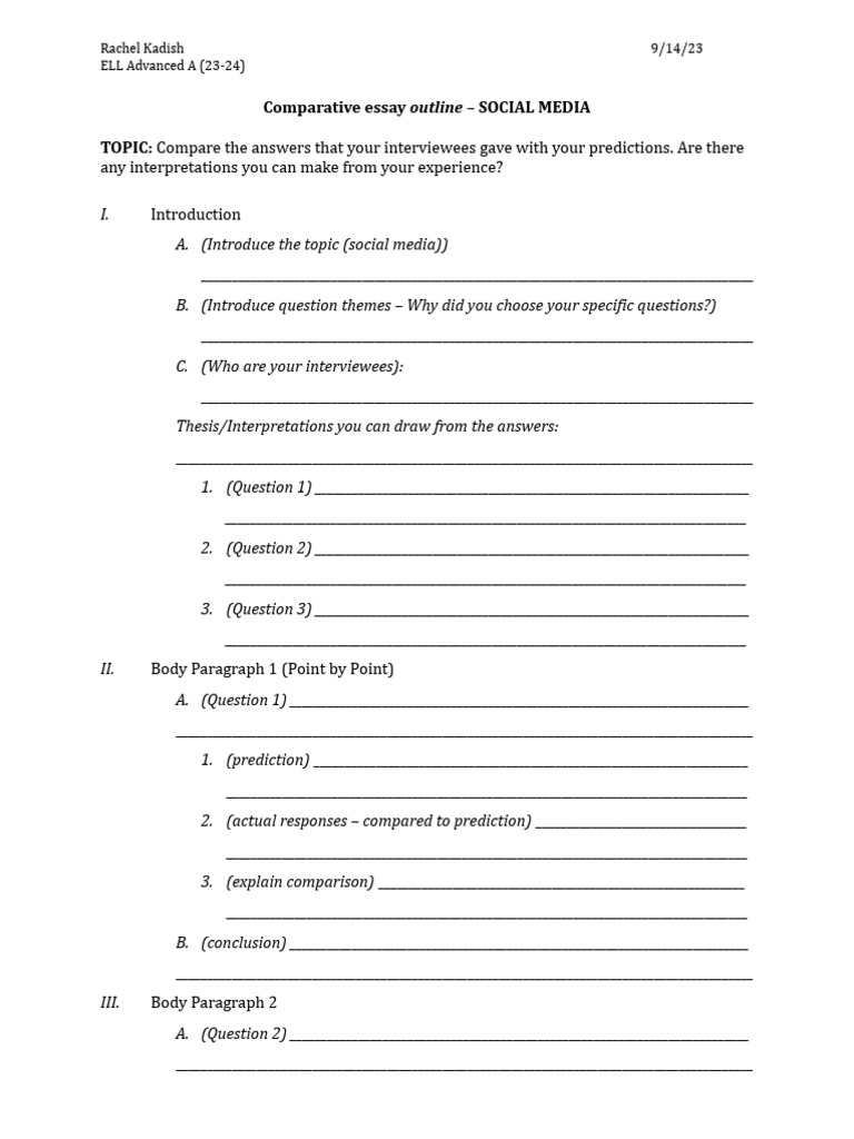 Comparative Essay Outline - Social Media Interview Essay-1 | PDF | Essays