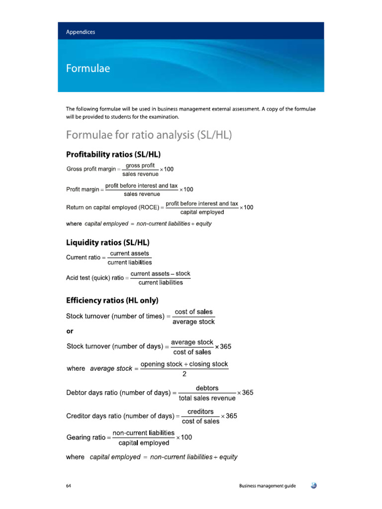 Formulas For Business Management IBDP | PDF