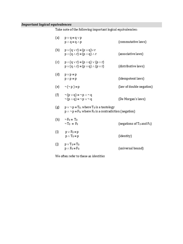 Key Logical Equivalences Explained | PDF