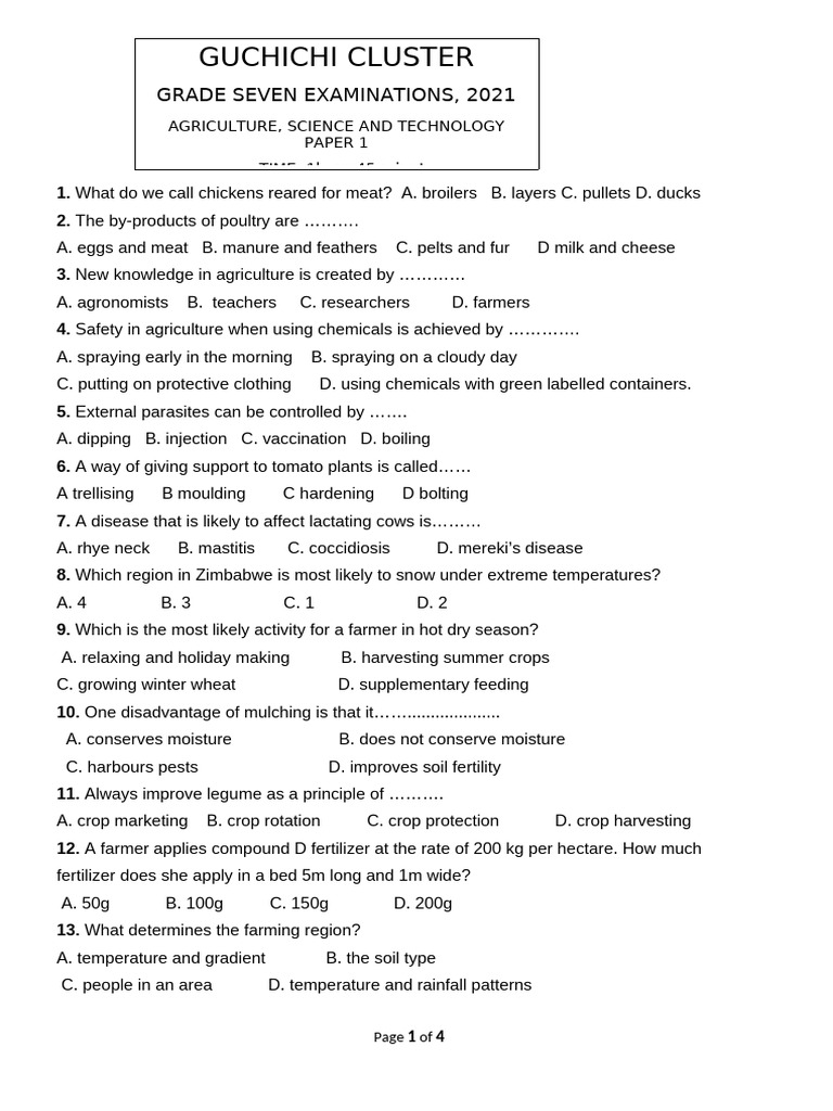 Agric, Science & Tech Paper 1 | PDF | Agriculture | Crop Rotation