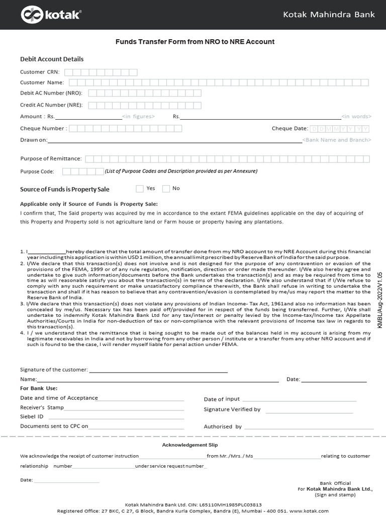 Annexure Nro To Nre Account Funds Transfer Declaration | PDF | Taxes | Banks