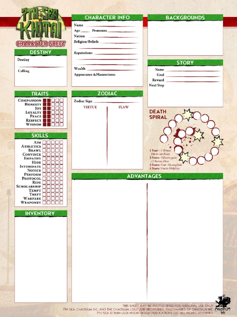 Khitai - Character Sheet | PDF