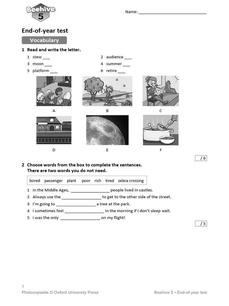 Beehive - Tests - Level 5 - End of Year Test | PDF | Cuisine | Foods