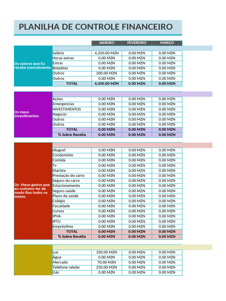 planilha de controle financeiro | PDF