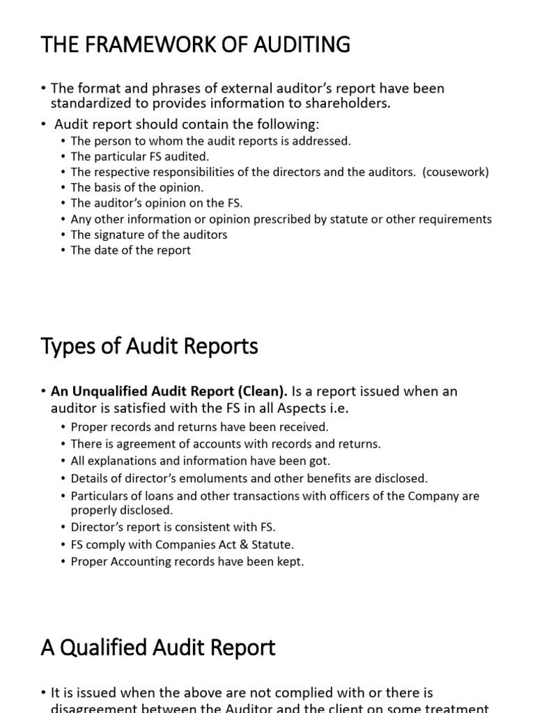 Auditing Framework and Ethics Overview | PDF | Auditor's Report | Audit