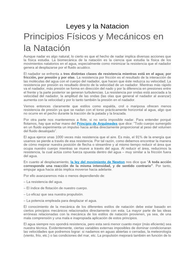 Apun PRA. LEYES DE LA NATACION | PDF | Nadando | Arrastrar (Física)