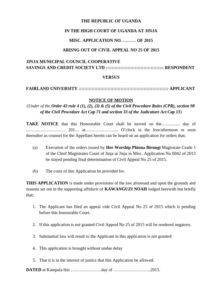 Application For Stay of Execution | PDF | Magistrate | Affidavit