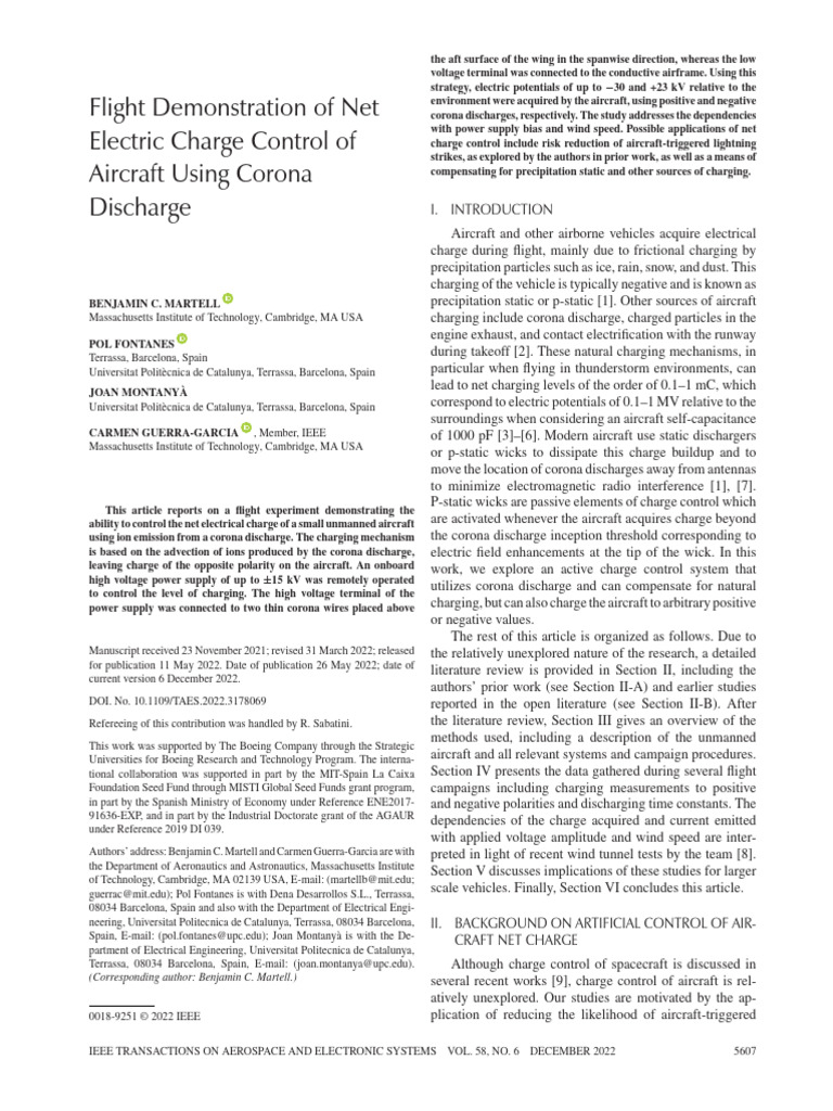 Flight Control of Aircraft Charge Using Corona | PDF | Electric Current ...